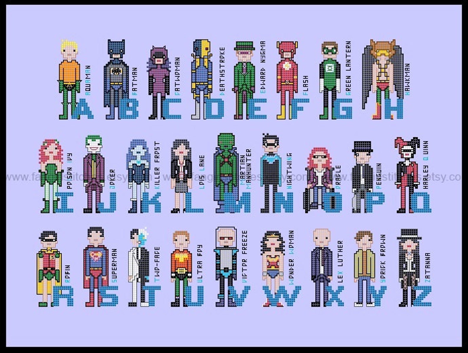 Superhero Comic Book Alphabet Cross Stitch Pattern DC - Etsy