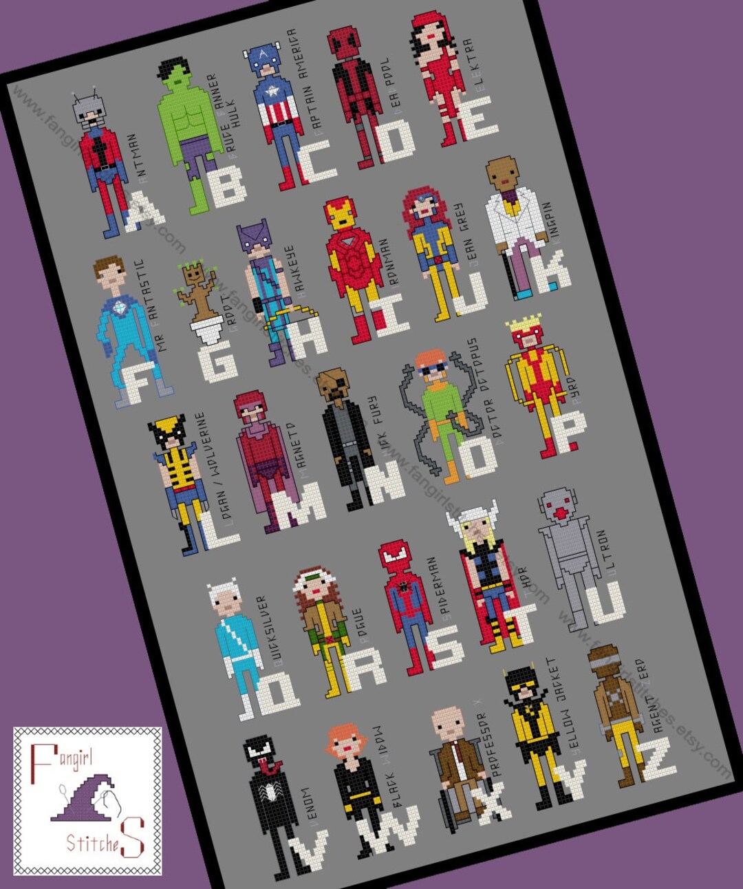 Superhero Comic Book Alphabet Cross Stitch Pattern - Marvel Inspired ...