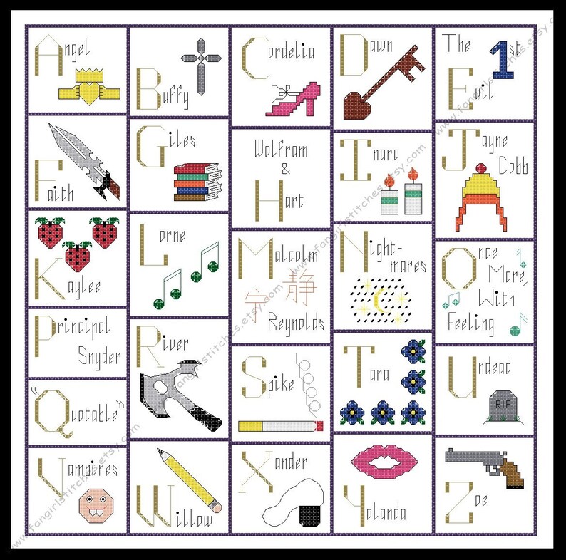 Whedon's Alphabet - Buffy, Angel and Firefly Inspired Cross Stitch ...
