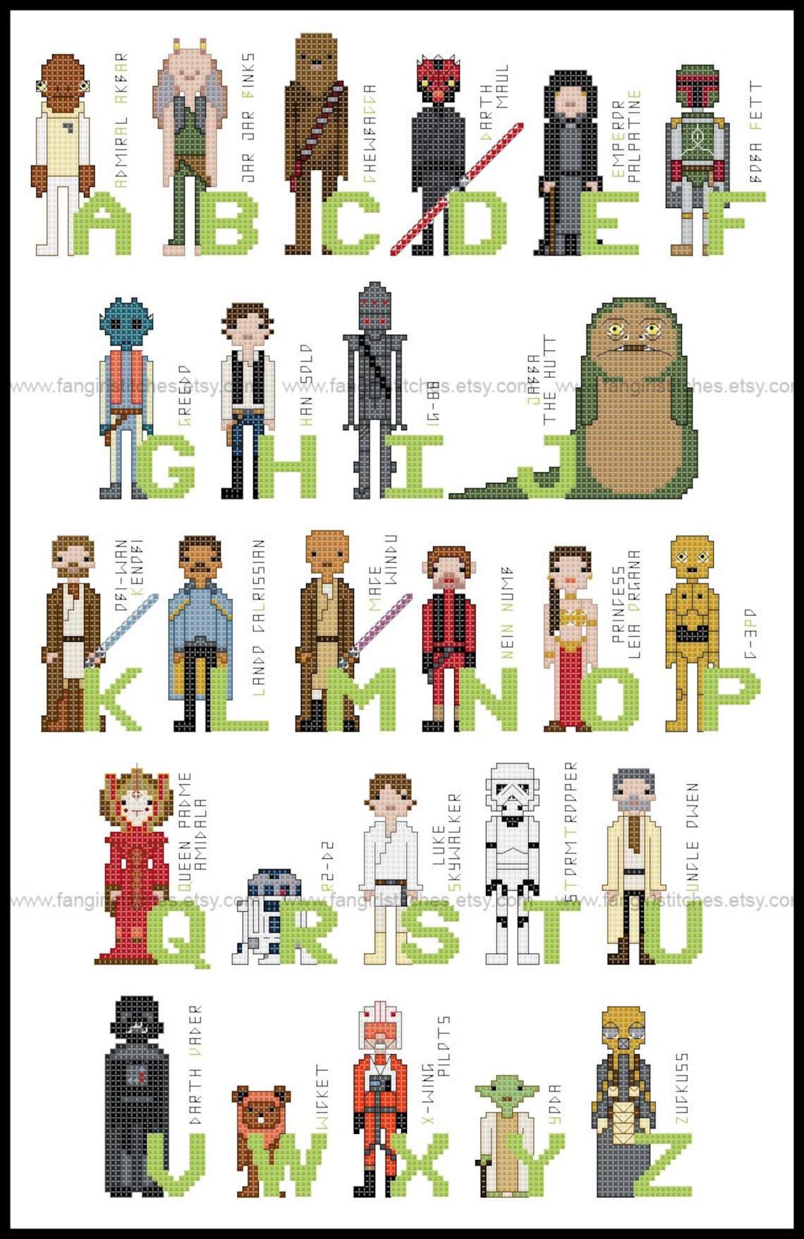Star Wars Themed Alphabet of Characters Cross Stitch PDF - Etsy