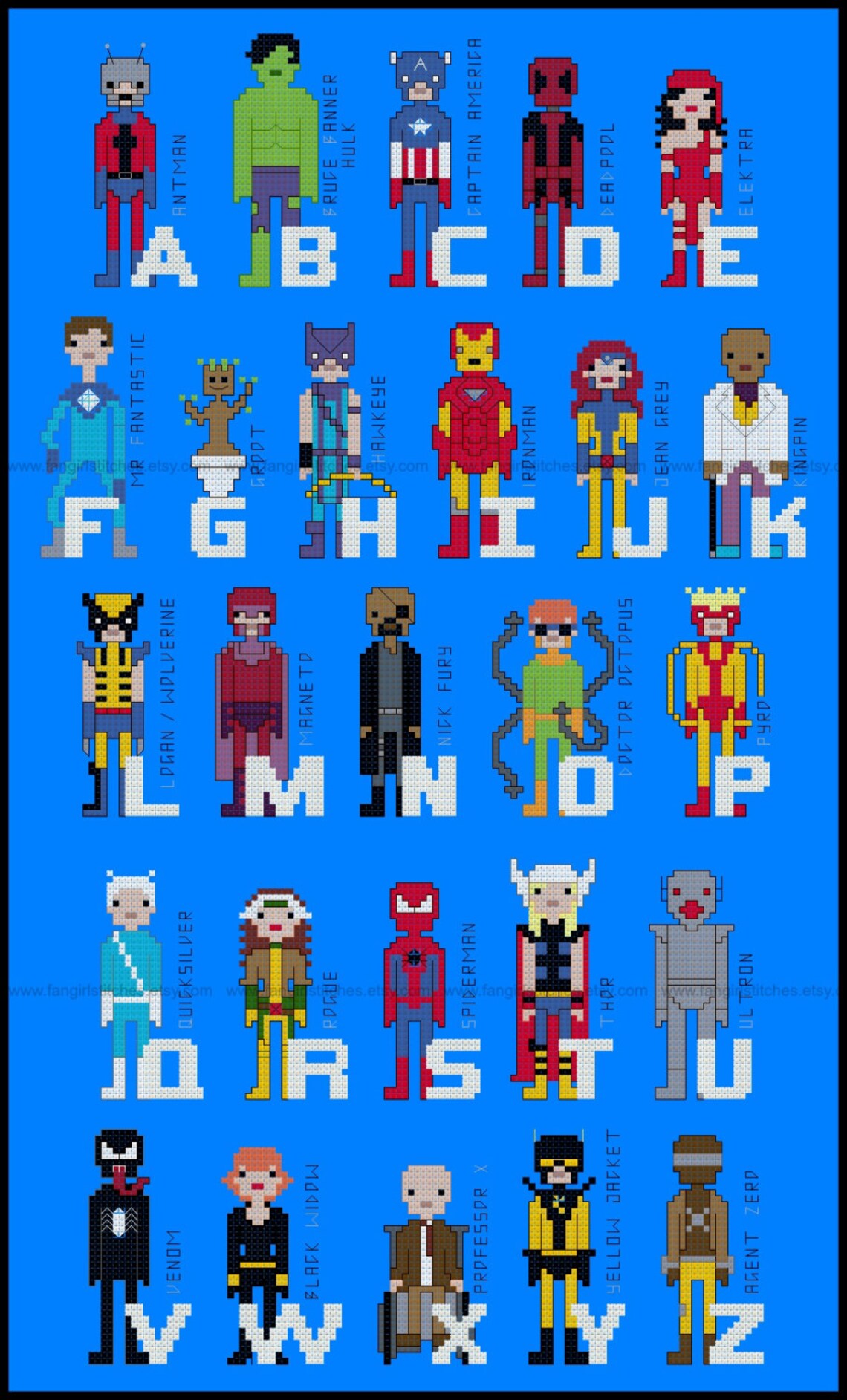 Superhero Comic Book Alphabet Cross Stitch Pattern - Marvel Inspired ...