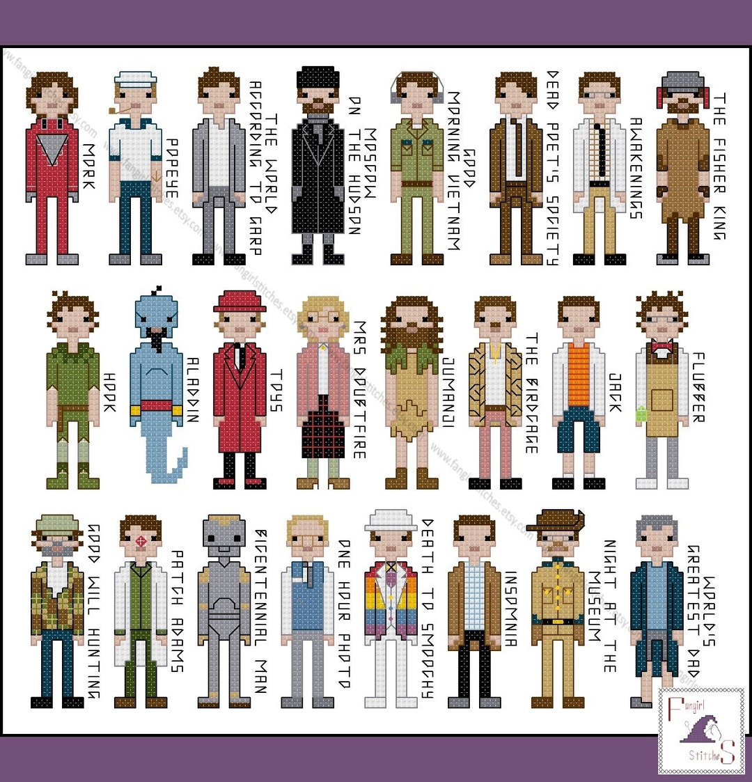 Robin Williams Tribute Movie Costumes Cross Stitch - PDF Pattern ...