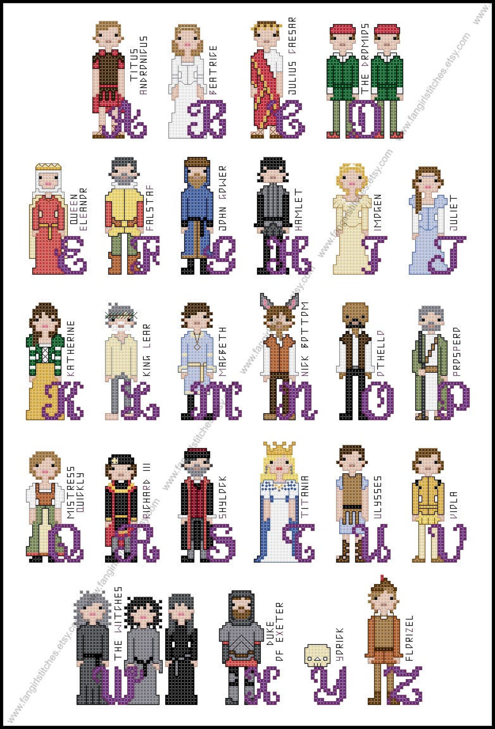 Shakespeare Themed Cross Stitch Alphabet PDF Pattern - Etsy Australia
