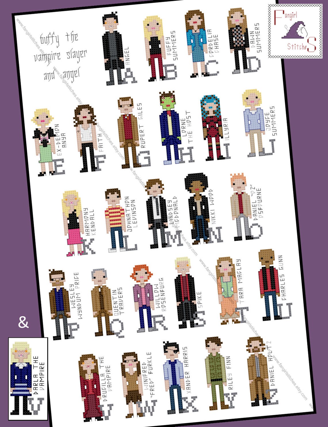 Buffy and Angel Universe Inspired Character Alphabet Cross | Etsy
