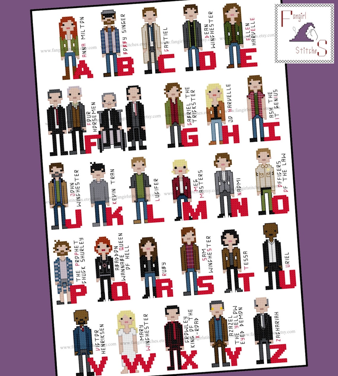 Supernatural Inspired Alphabet Cross Stitch Pattern PDF | Etsy