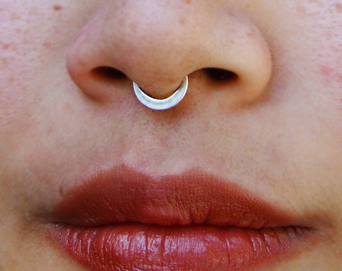 Moon Septum Ring, Silver Septum Ring, Crescent Moon, Nose Hoop, Silver ...