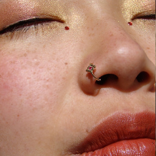 Gemstone Nose Hoop - Etsy