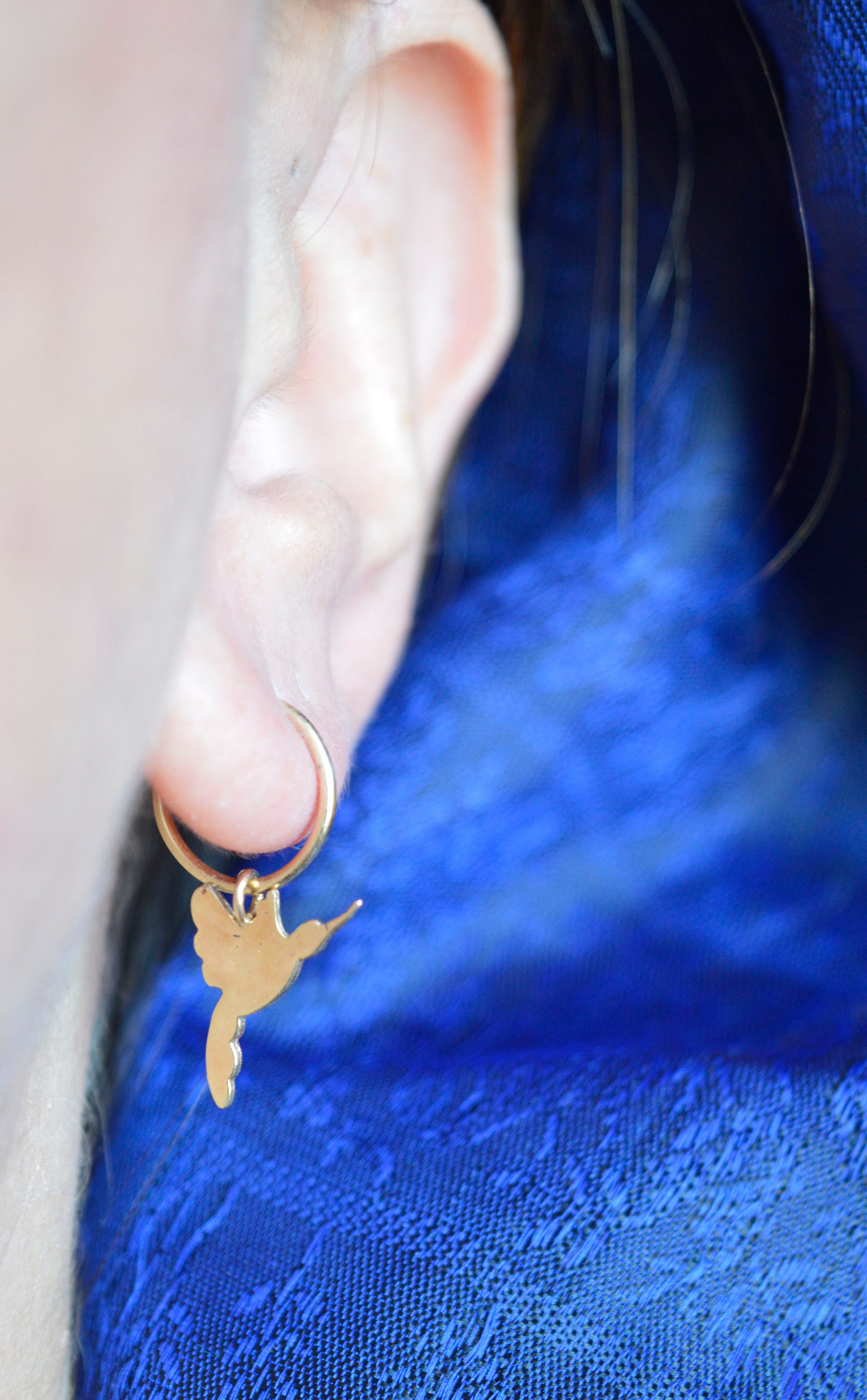 Gold hoop earring Gold Helix Hummingbird earrings cartilage | Etsy