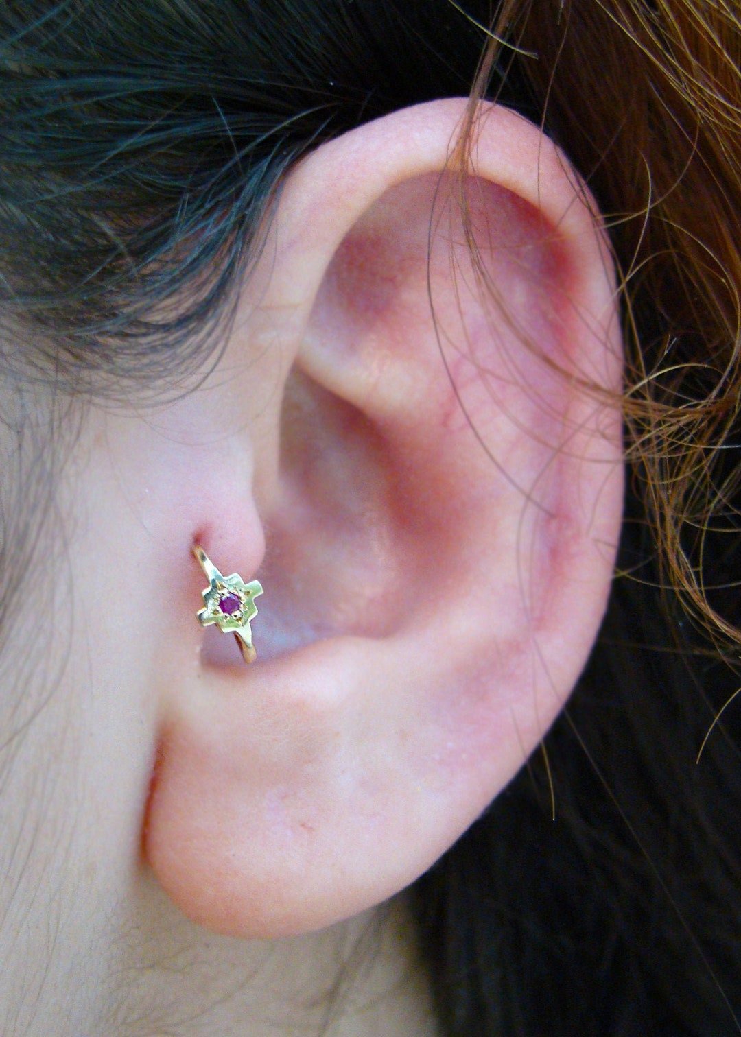 Gold Ruby Chackana Tragus Helix Piercing - Etsy