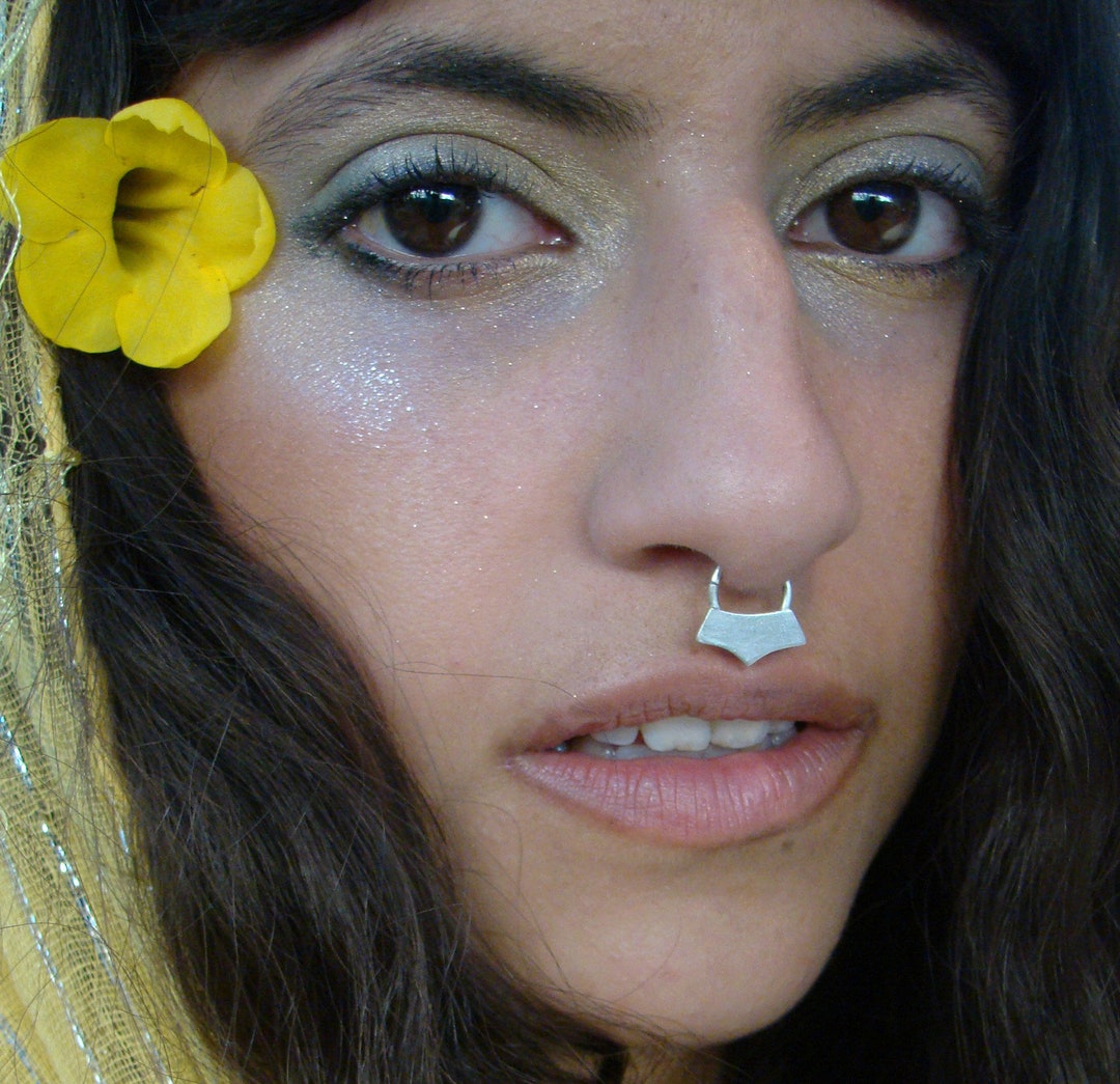 Silver Septum Ring, Septum Piercing Ring, Geometric Septum, Tragus ...