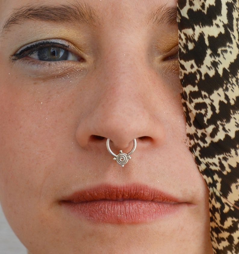 Tribal Septum Ring Spiral Silver Septum Nose Ring Septum - Etsy