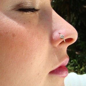 Diamond Solid Gold Nose Ring Hoop, Tribal Nose Ring, Cross Hoop ...