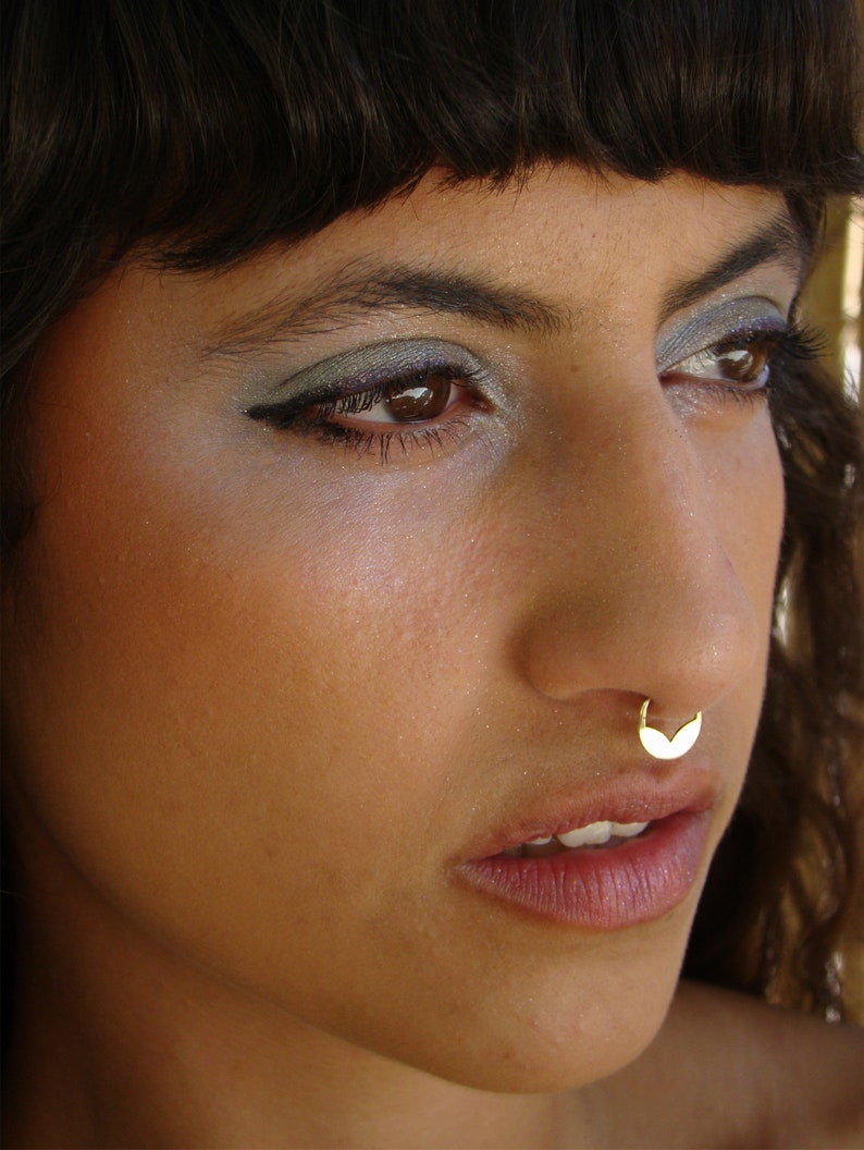 14k Solid Gold Wings Septum Ring, Tribal Nose Piercing - Etsy