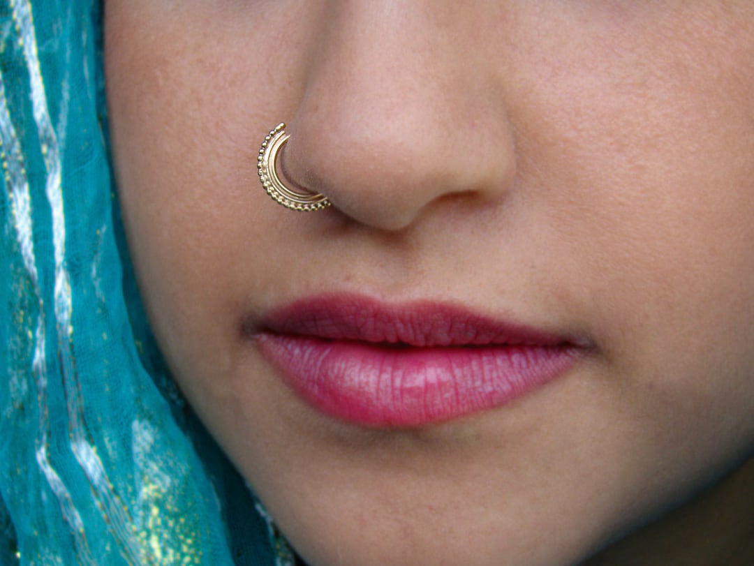 Gold Nose Ring, Aztec Nose Ring, Indian Nose Ring, Nose Ring, Septum ...