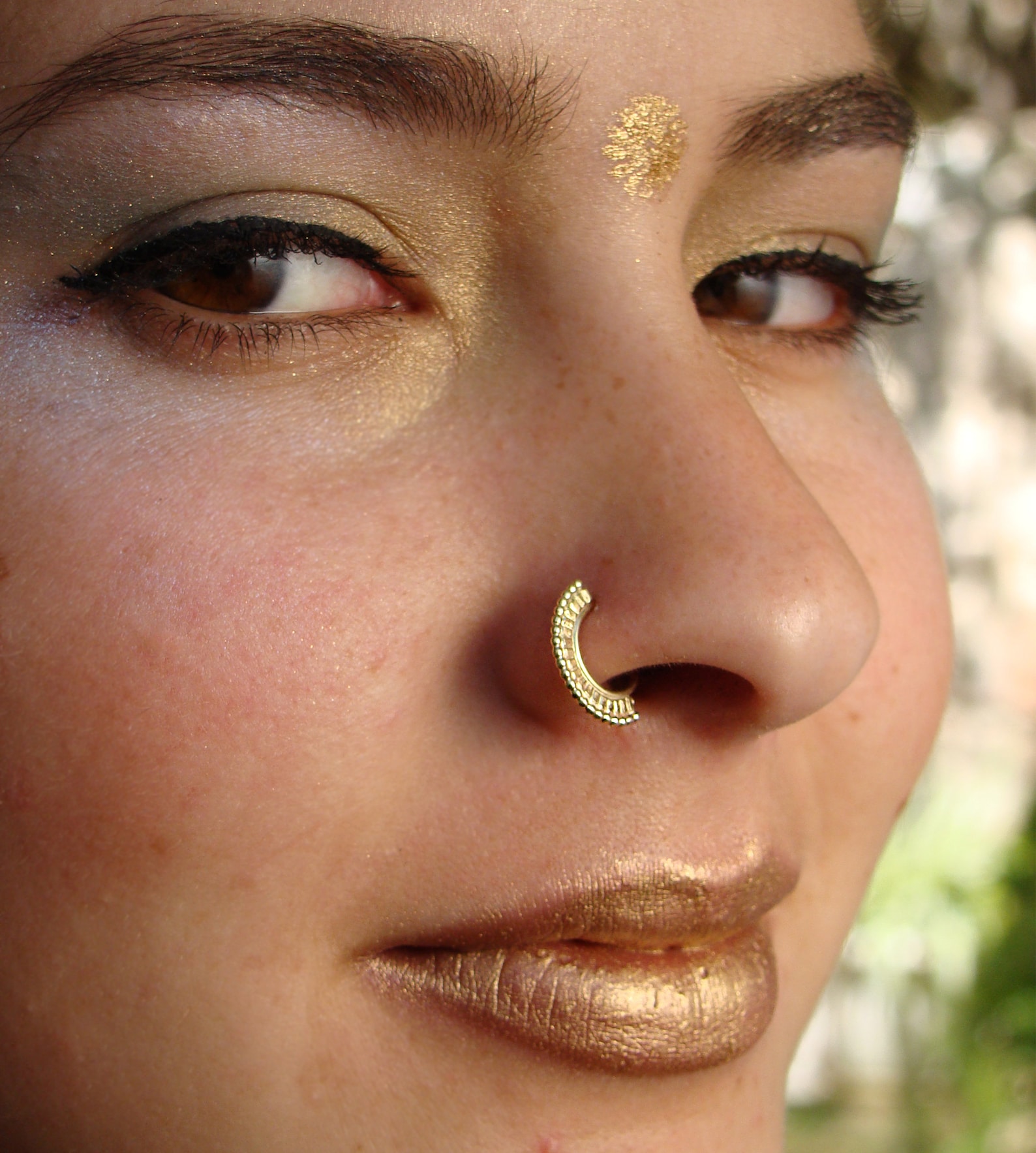 Lakshmi- Gold Tribal Nose Ring, Indian Nose Ring, Big Nose Ring, Solid ...