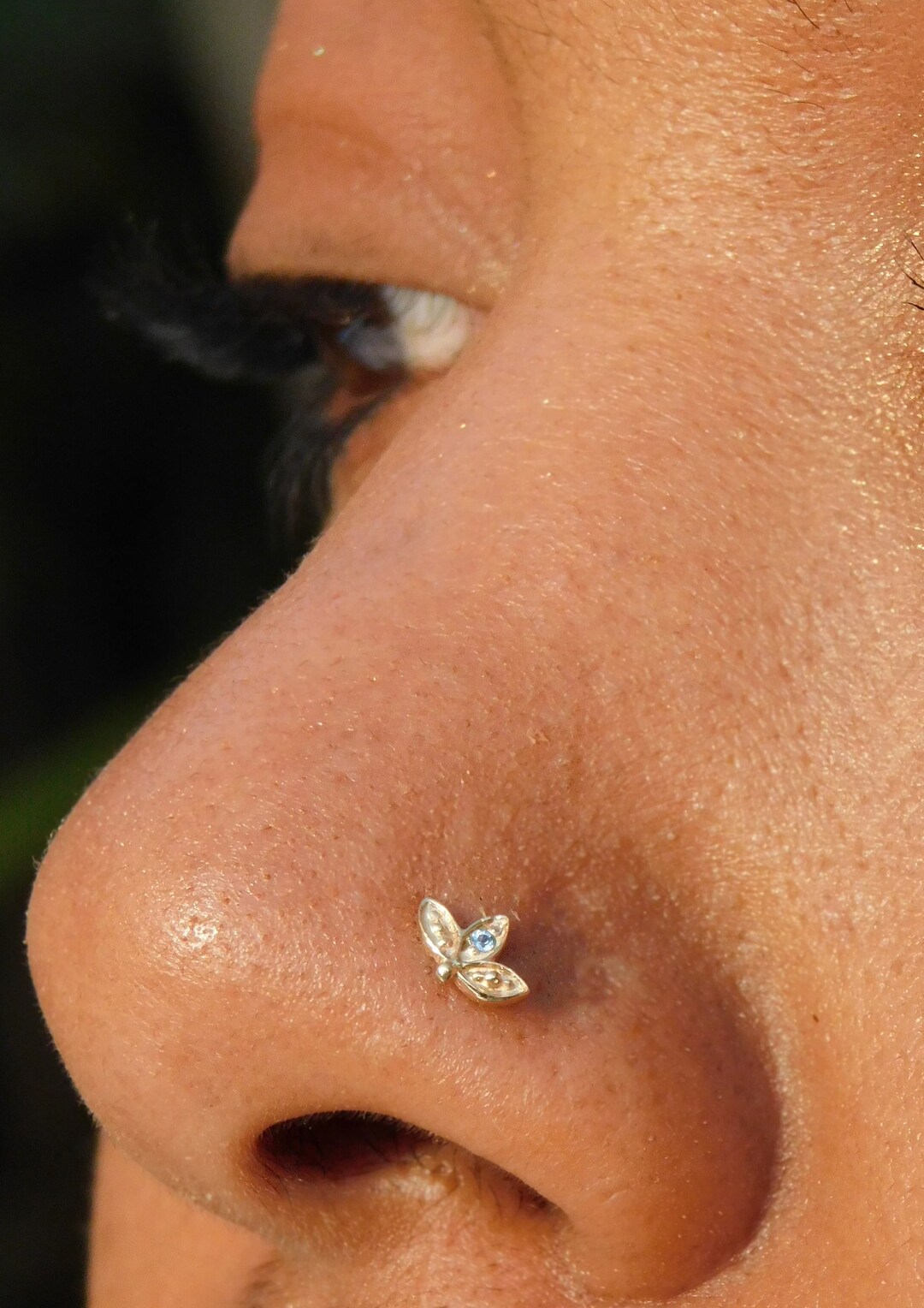 Blue Topaz Nose Stud Tiny Nose Stud Gold Flower Nose Ring Nose Stud Dainty Nose Stud Tiny Earrings Helix Tragus Nose Pin Etsy