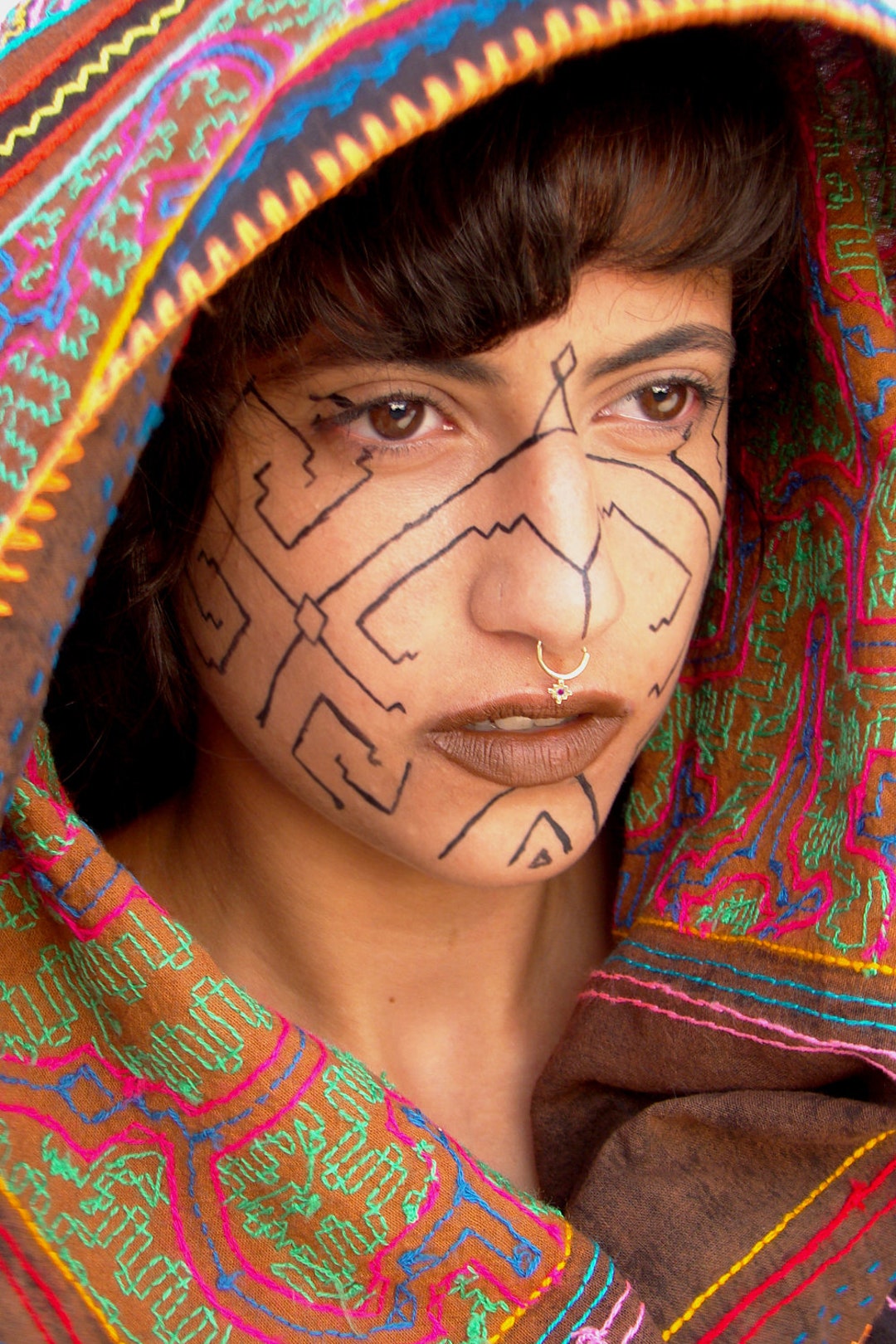 Gold Septum Ring, Chakana, Inca Cross, Ruby Septum Ring, Tribal Septum ...