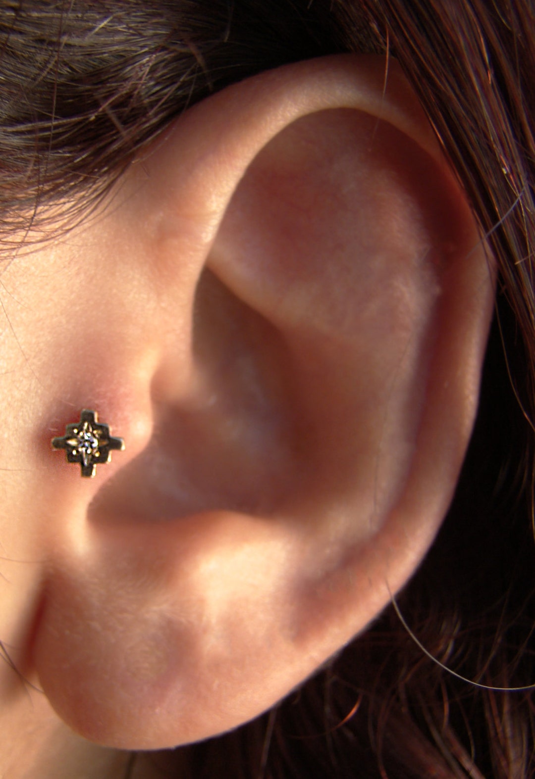 14k Solid Gold Chakana Diamond Tragus Earring - Etsy