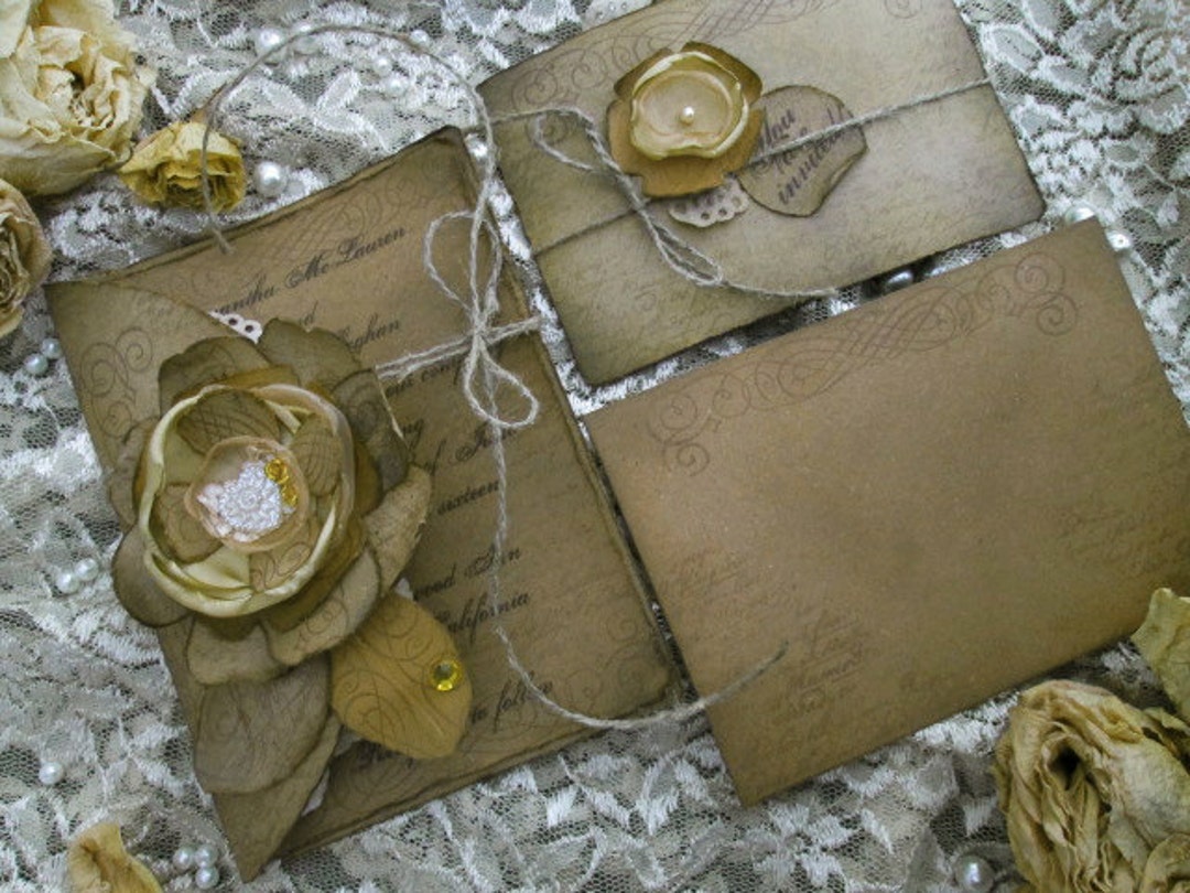 Boxed Wedding Invitation Suite; Vintage Invitation, Shabby Chic ...