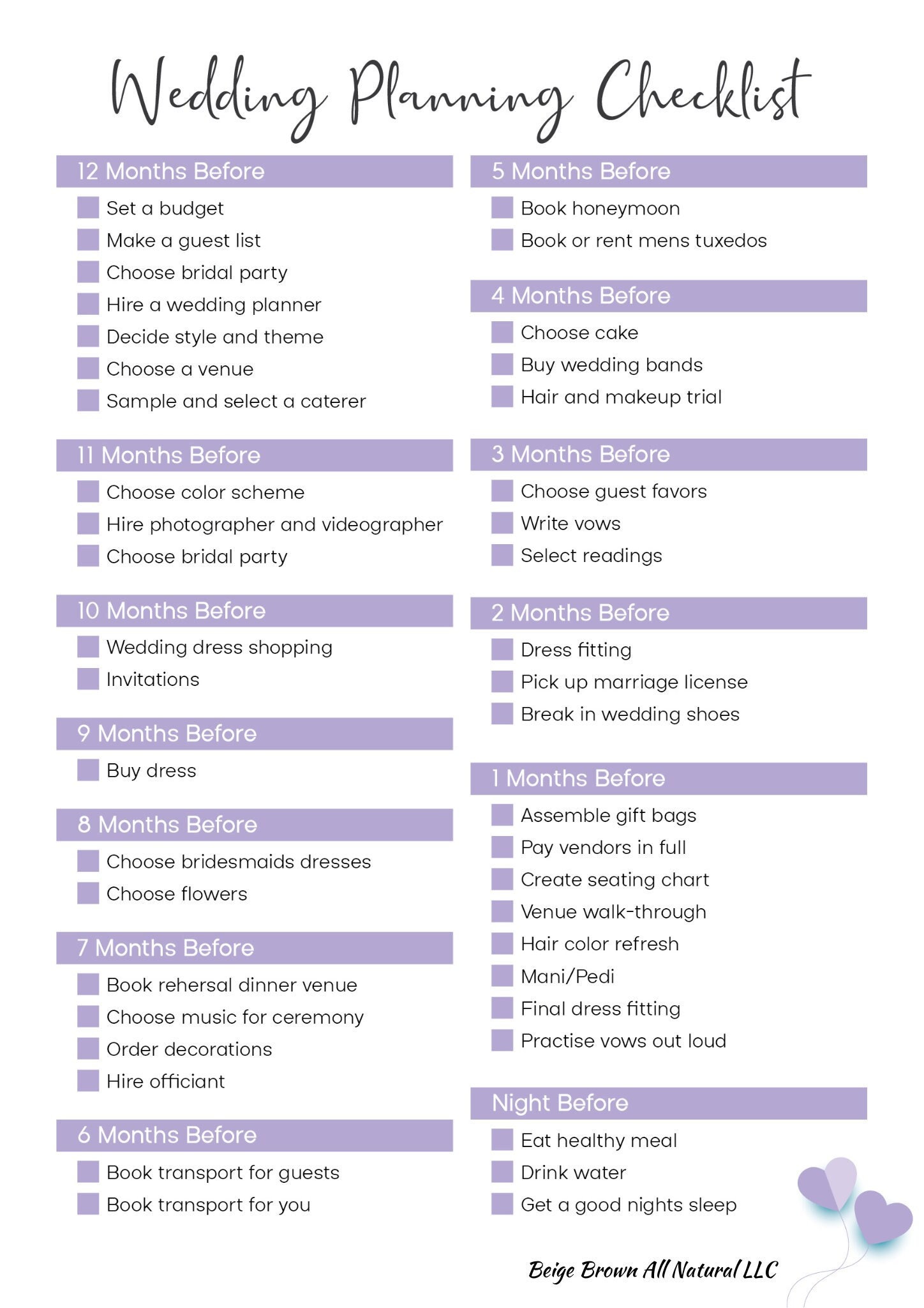 Wedding Checklist - Etsy