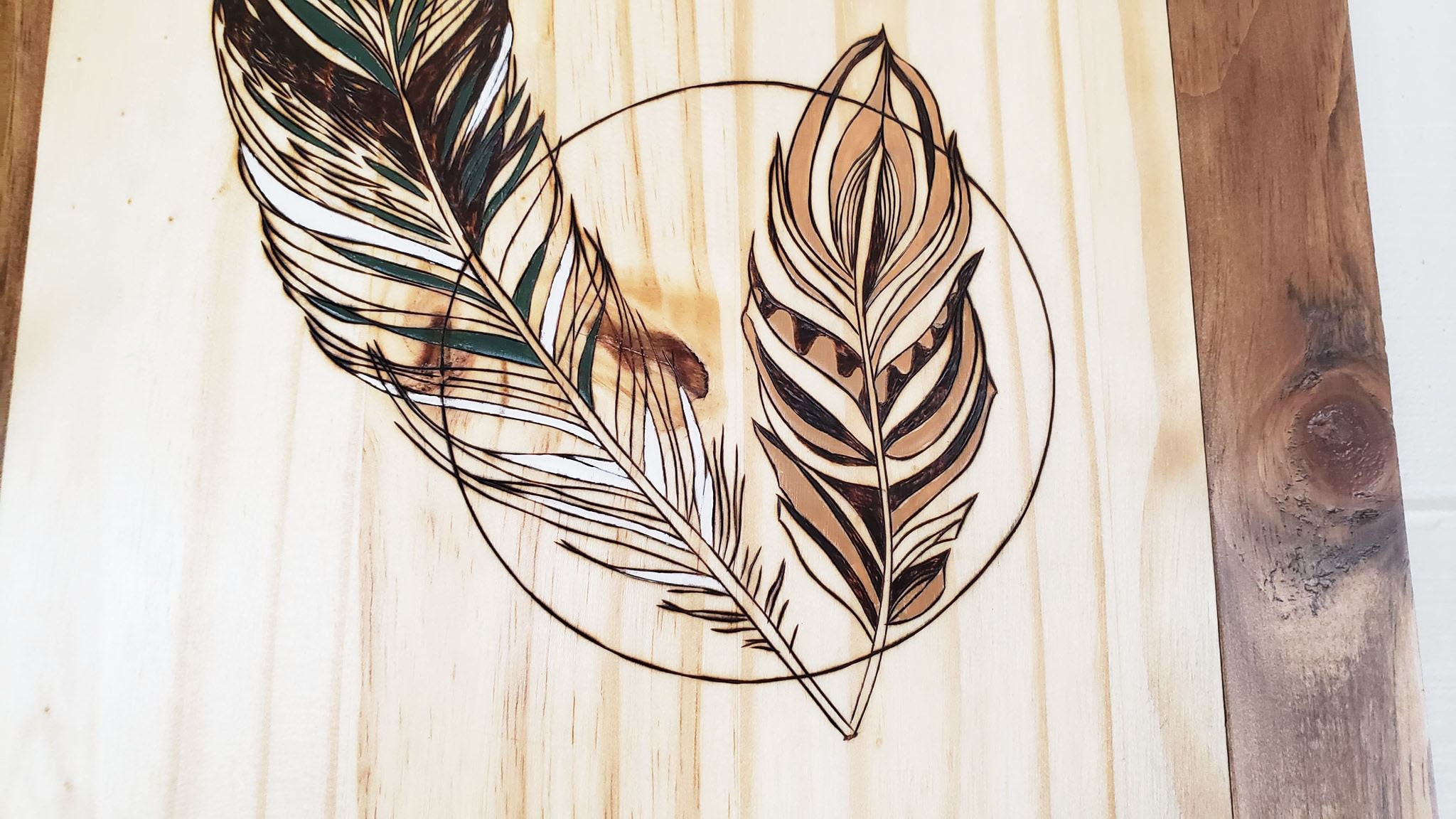 Painted Feathers // Wood Burning Art // Pyrography // Framed | Etsy