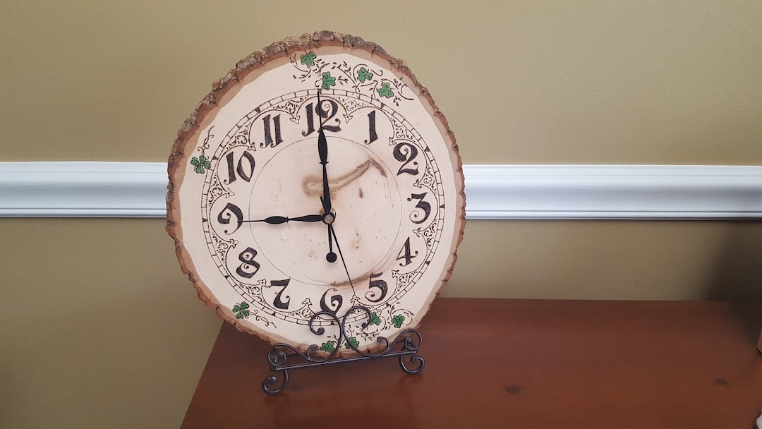 Rustic Wood Clock // Wooden Desk Clock // Wood Burned Clock // Wood ...