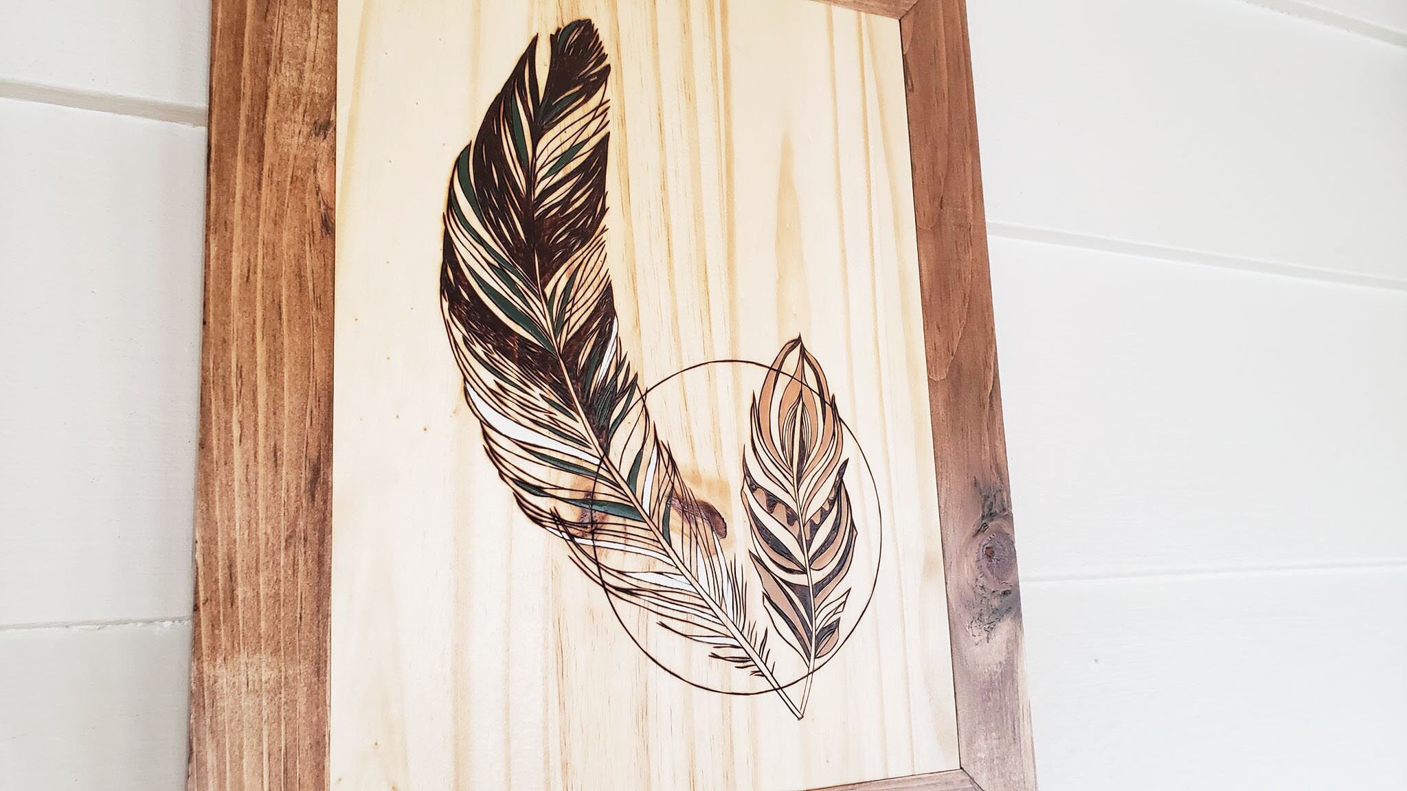 Painted Feathers // Wood Burning Art // Pyrography // Framed | Etsy