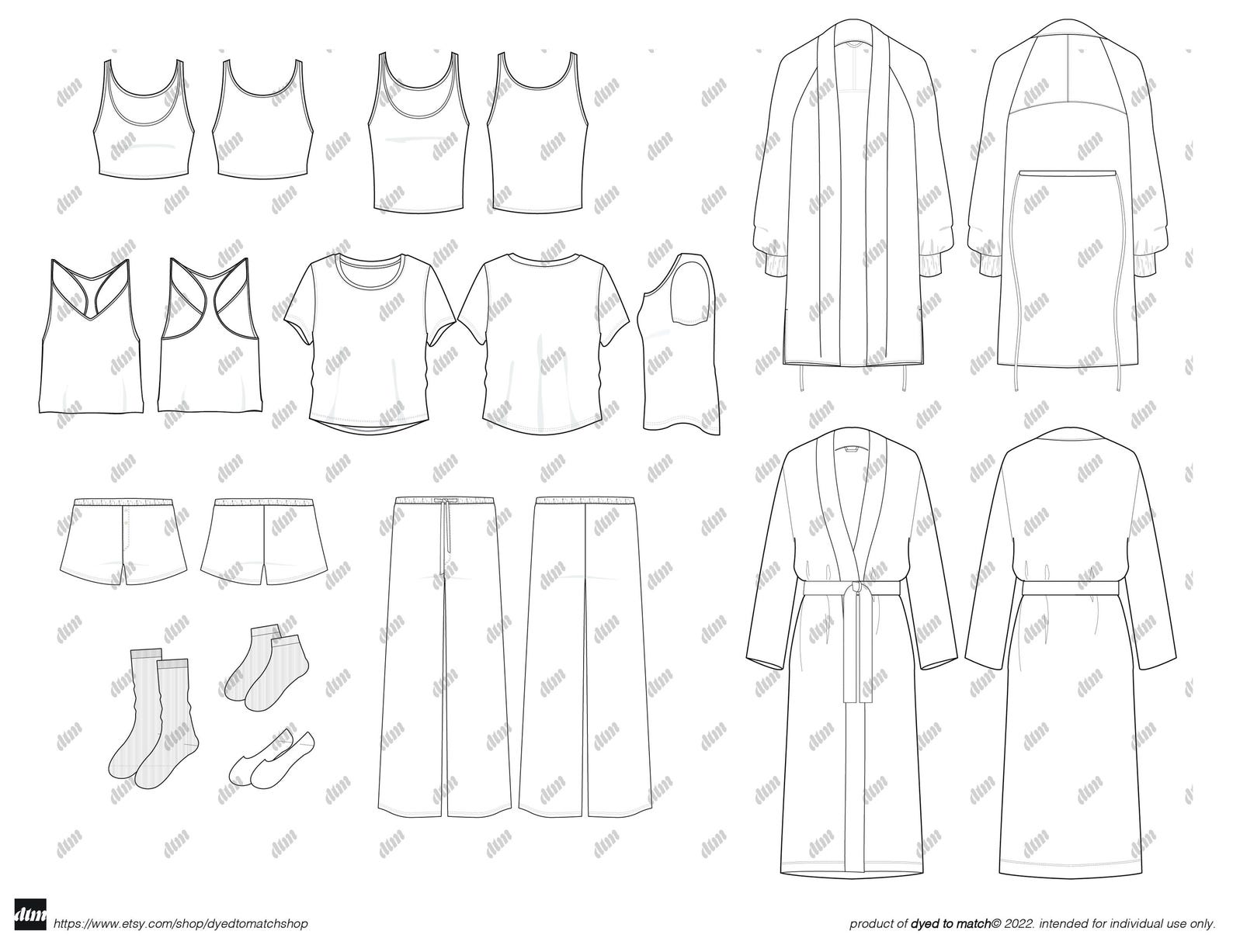 Comprehensive Womens Flats CAD Technical Drawings for Adobe Illustrator ...