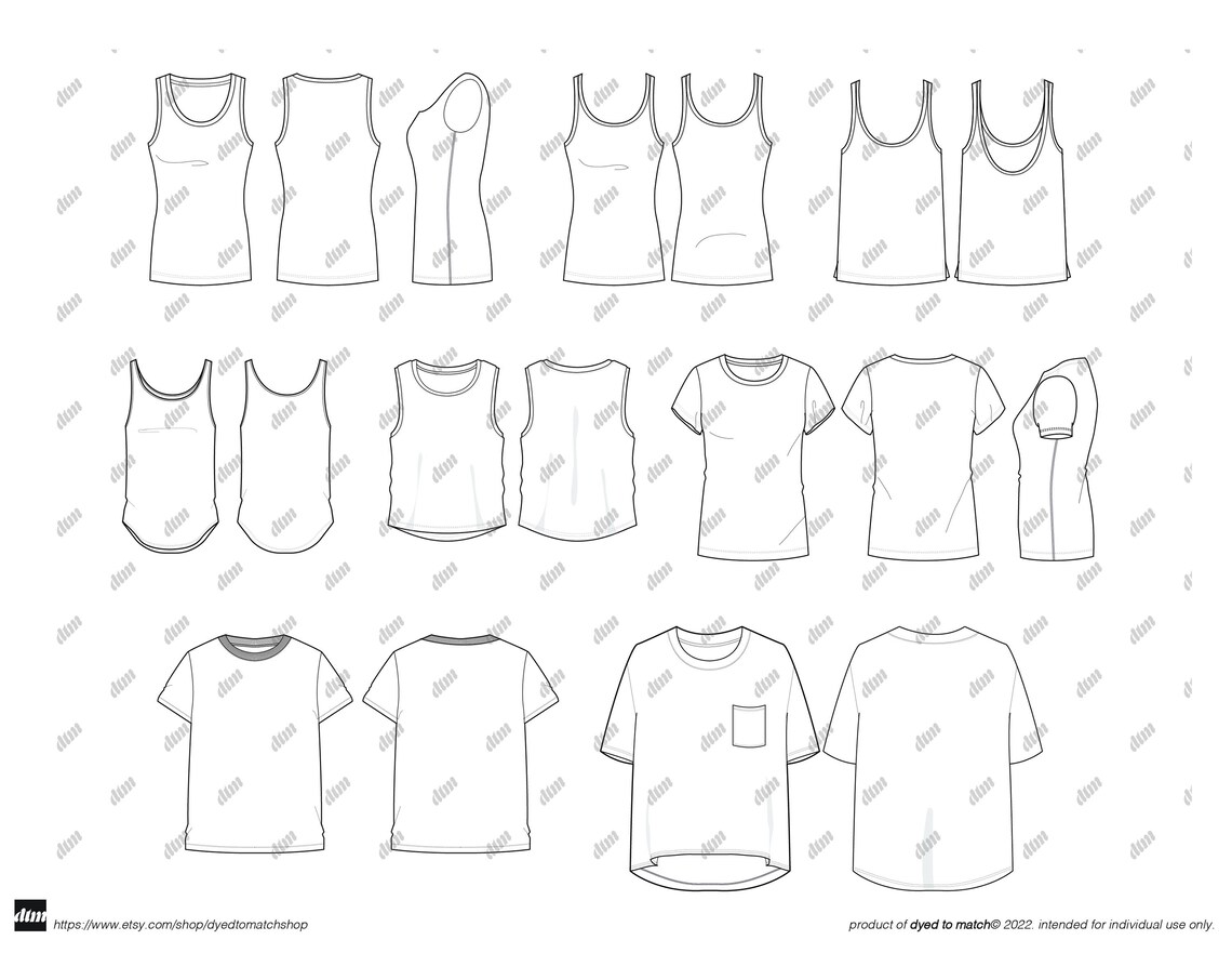 Comprehensive Womens Flats CAD Technical Drawings for Adobe Illustrator ...