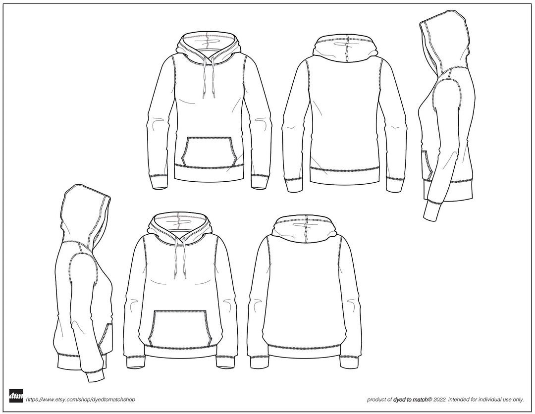 Vector Flat Cads for Adobe Illustrator- HOODIE - Etsy