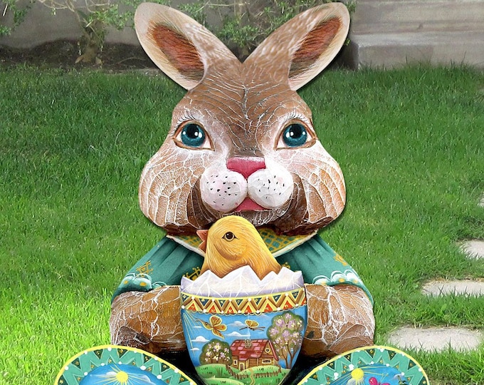 Outdoor Easter Décor Easter Bunny Easter Bunny Rabbit With Chick Wooden ...