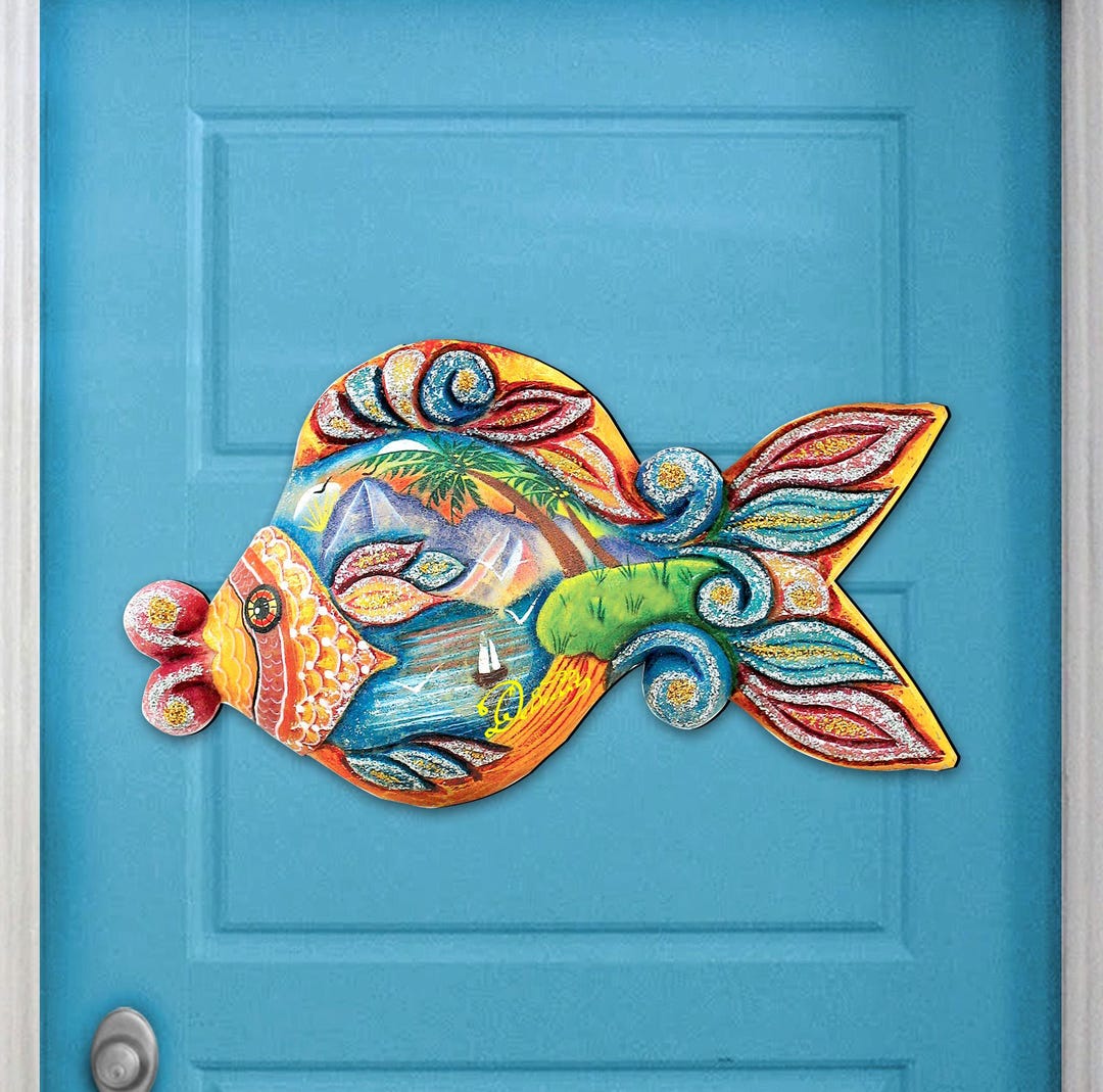 Fish Under the Sea Coastal Door Hanger Wooden Wall Hanging Beach Decor ...