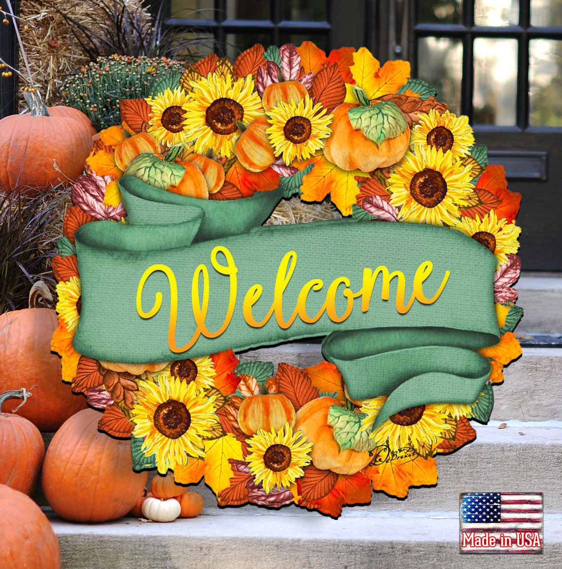 Welcome Sign Autumn Fall Flower Wreath - Thanksgiving Centerpiece ...