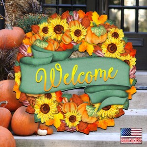Welcome Sign Autumn Fall Flower Wreath - Thanksgiving Centerpiece ...