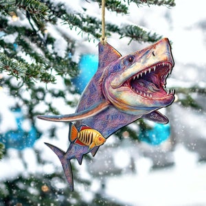 Shark Ornament - Coastal Holiday Decor - Handcrafted Christmas Tree ...