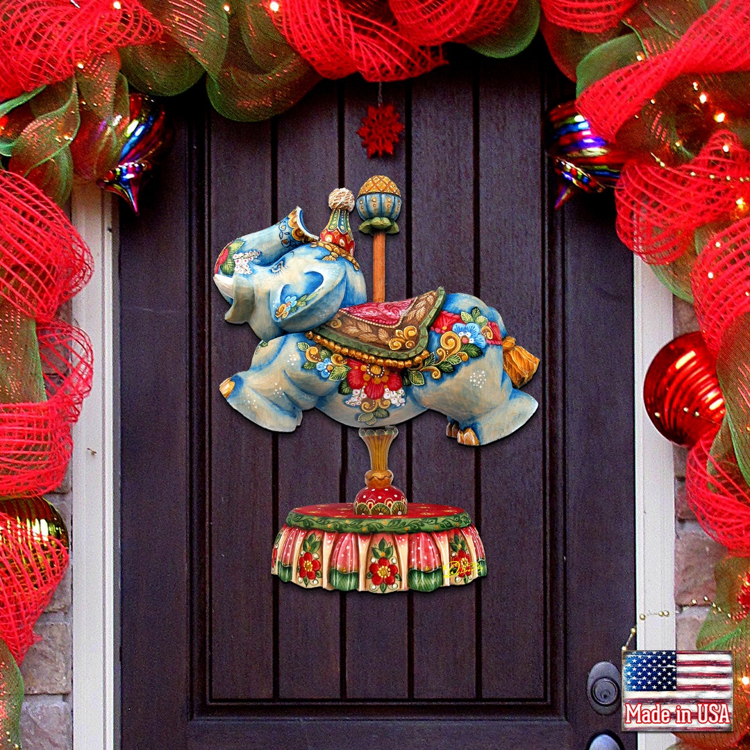Outdoor Holiday Wooden Decor Carousel Elephant Door Hanger Birthday ...