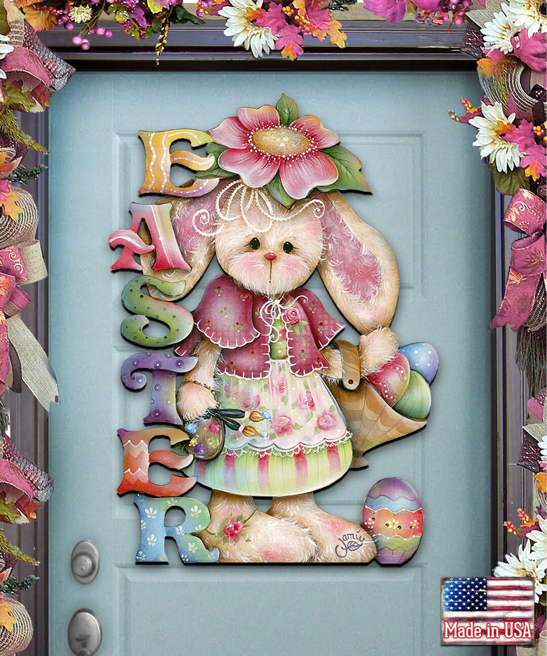 Easter Bunny Door Decor - Spring Front Door Sign - Easter Bunny Wooden ...