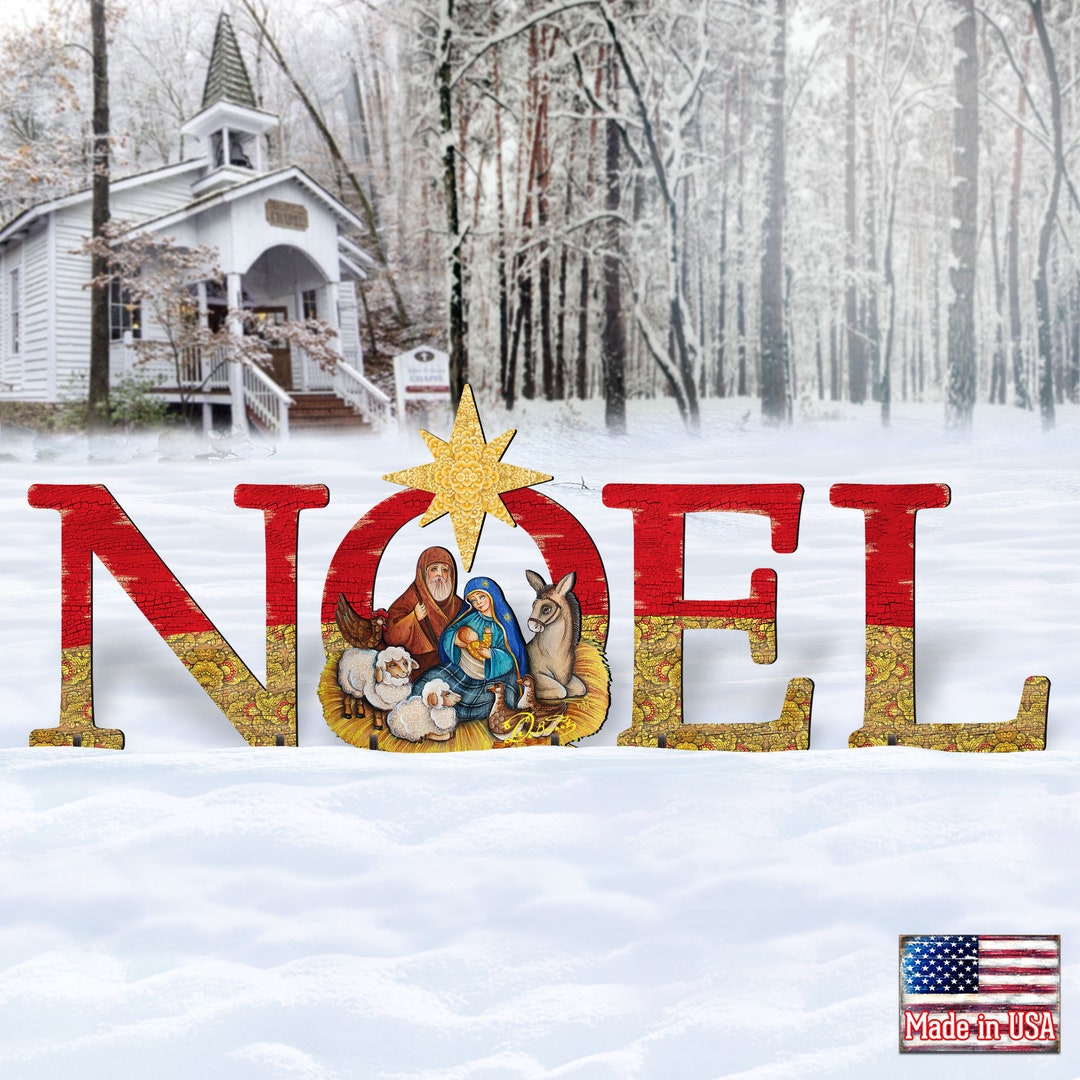 NOEL Nativity Outdoor Set of 4 - Christmas Decoration Rustic Nativity ...