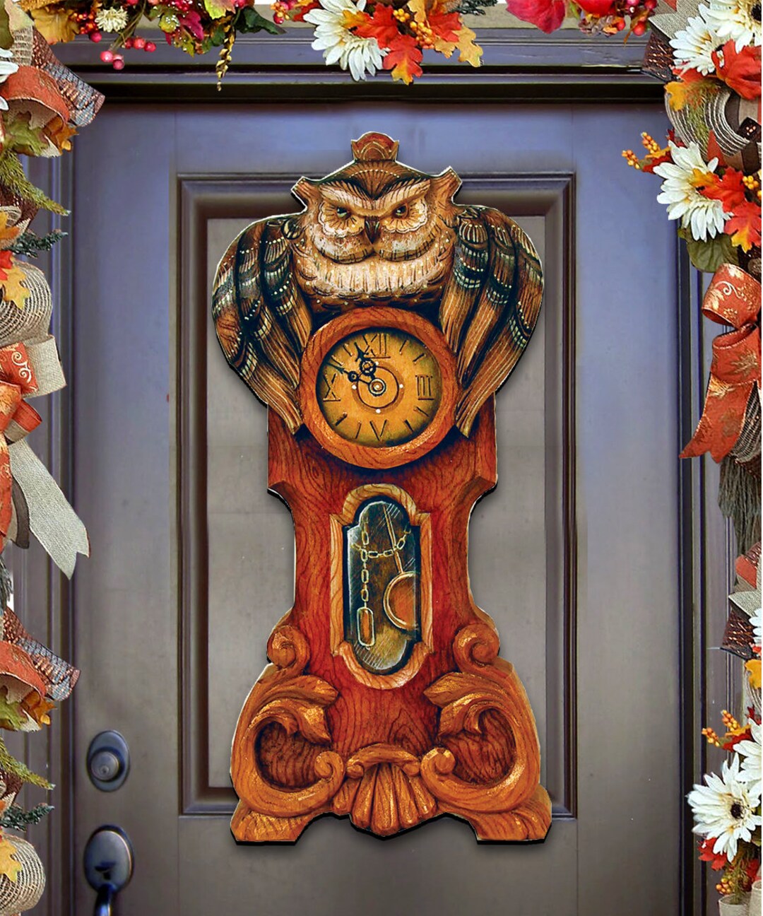 Halloween Wall Sign Owl Clock and Door Hanger - Wooden Holiday Wood ...