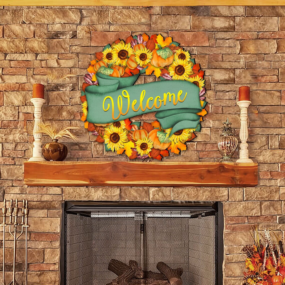 Welcome Sign Autumn Fall Flower Wreath Fall Decor - Etsy