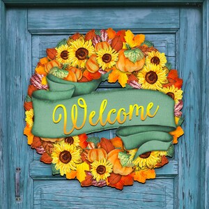 Welcome Sign Autumn Fall Flower Wreath - Thanksgiving Centerpiece ...