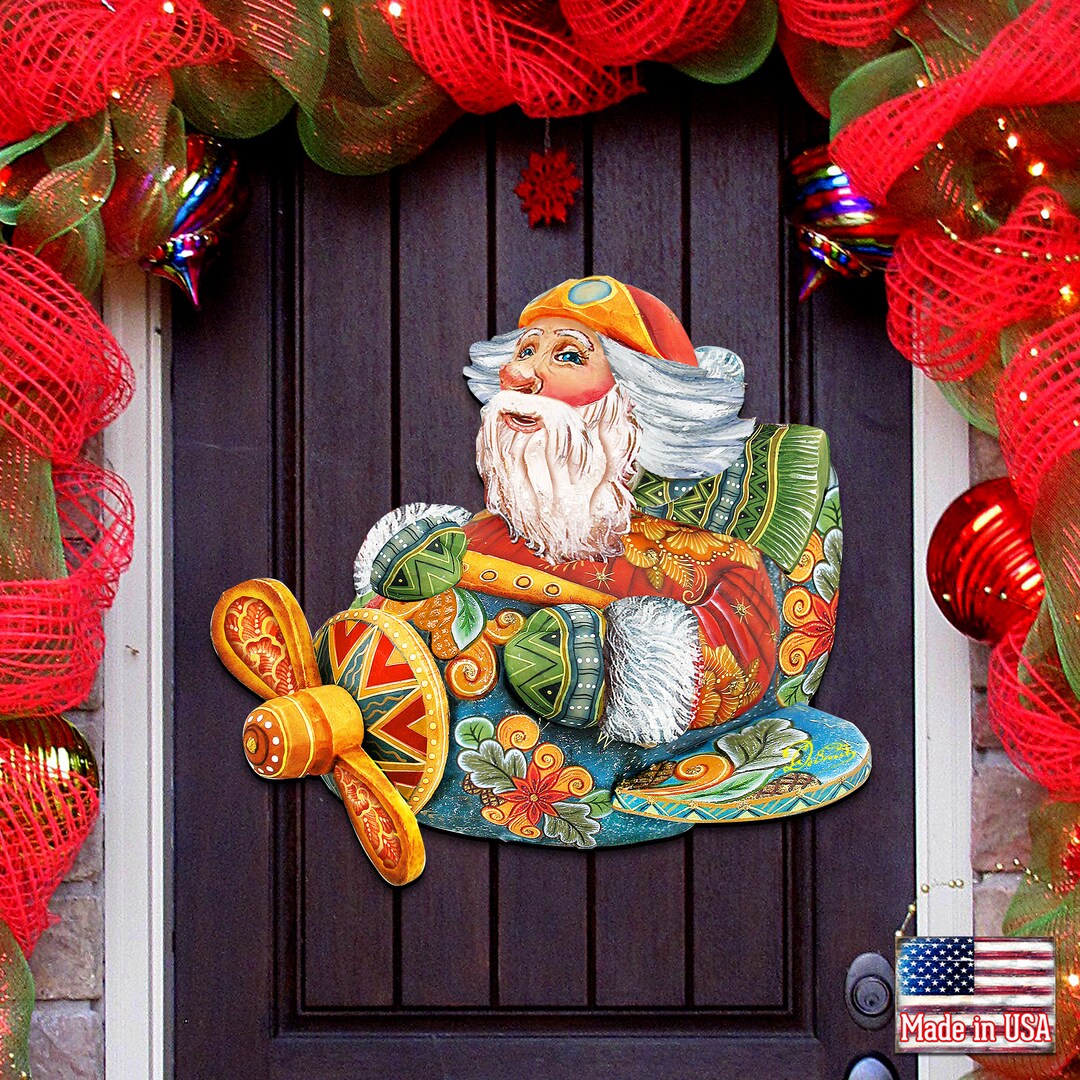 Christmas Wood Decor Aviator Santa Door Hanger Christmas Wall Design ...