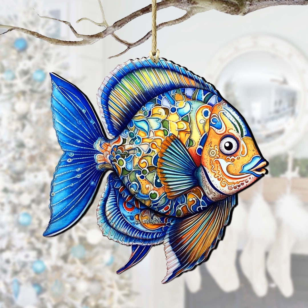 Blue Fish Ornament - Coastal Christmas Decor - Handcrafted Christmas ...