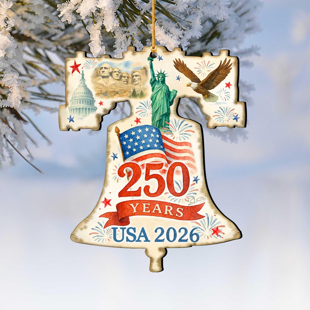 American Patriotic Bell Ornament, Wood, 250th Anniversary (handmade USA ...