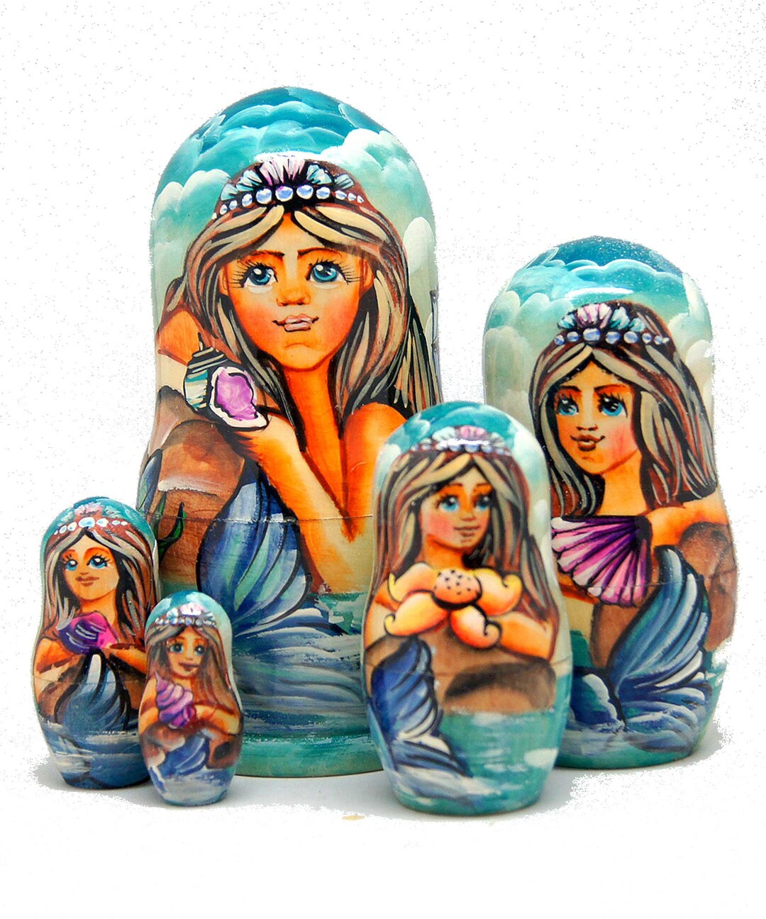 Mermaid Dolls Muses of the Sea 5-nest Original Matryoshka Wooden Nested ...
