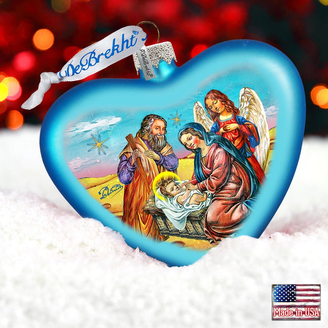 Hand-crafted Nativity Scene Heart Mercury Glass Ornament ...