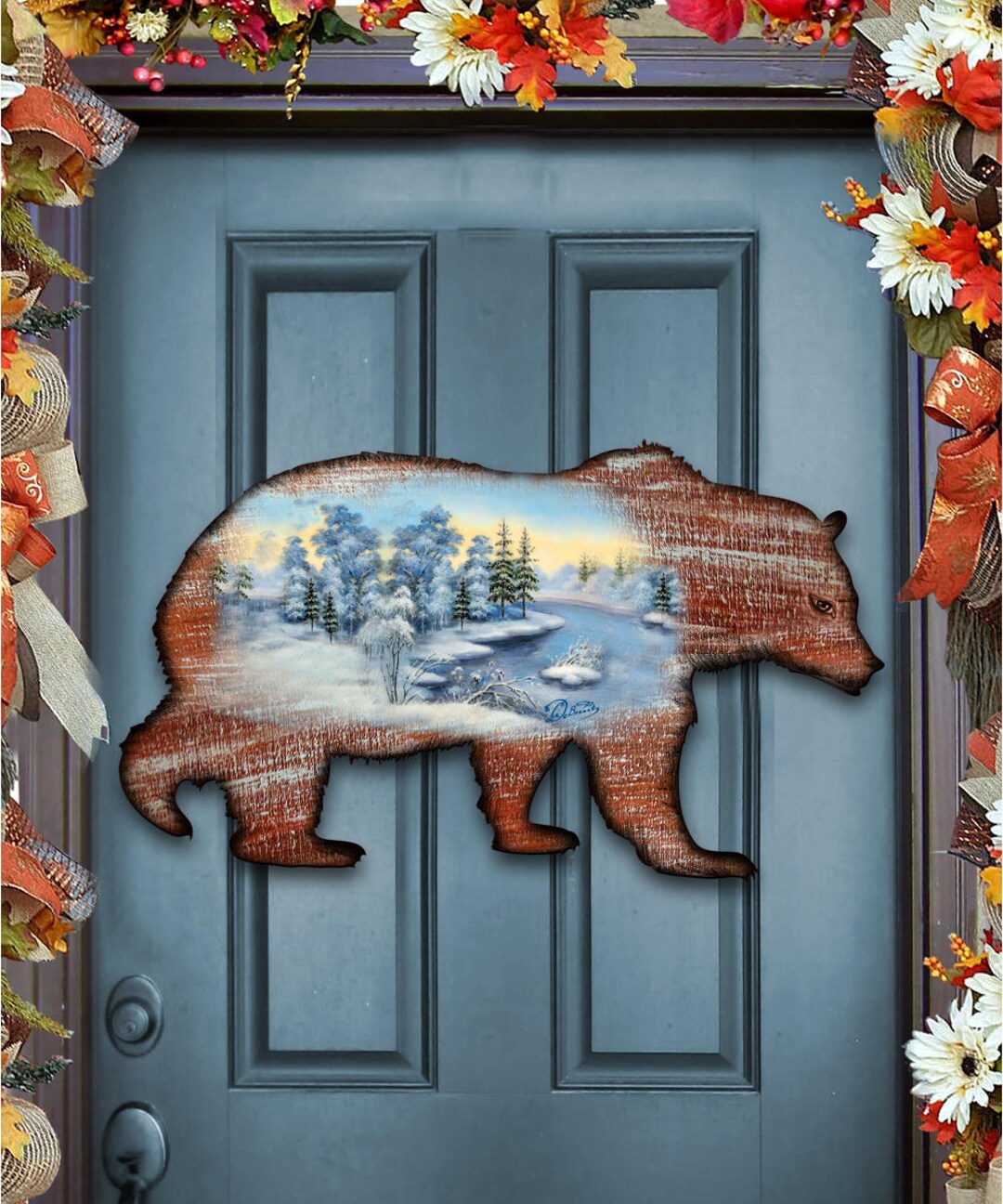 Winter Gift Rustic Log Cabin Decor Winter Decor Grizzly Bear Wooden ...