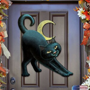 SALE Fall Decor Outdoor Halloween Black Cat Wooden Door Hanger Wall ...