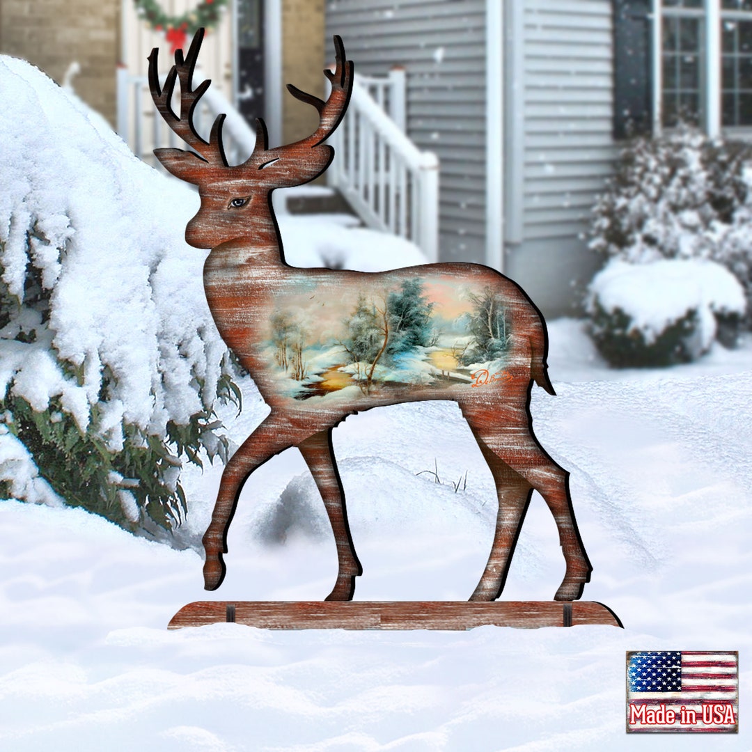 Holiday Outdoor Decor - Deer Scenic Free-standing Yard Decor, Lawn Sign ...