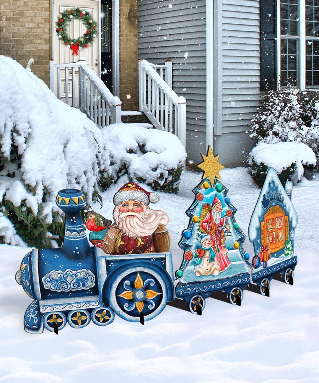Outdoor Christmas Decorations Santas Holiday Express Rustic Yard Lawn ...